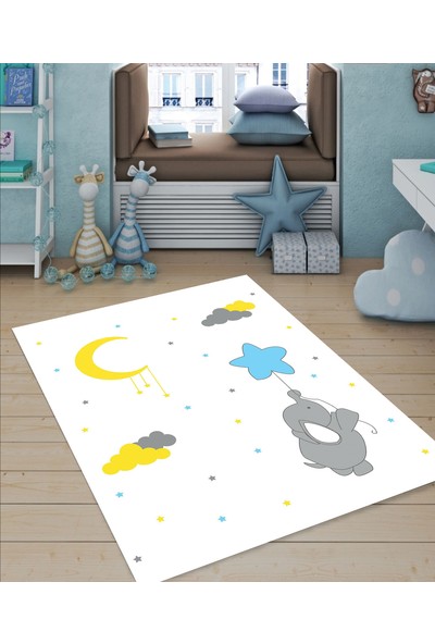 Showy Baby Yıldız ve Tatlı Fil Desenli Çocuk Odası Halısı