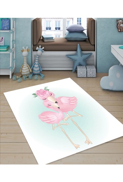 Showy Baby Flamingo Desenli Çocuk Odası Halısı