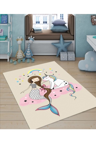 Showy Baby Deniz Kızı Unicorn Desenli Çocuk Odası Halısı