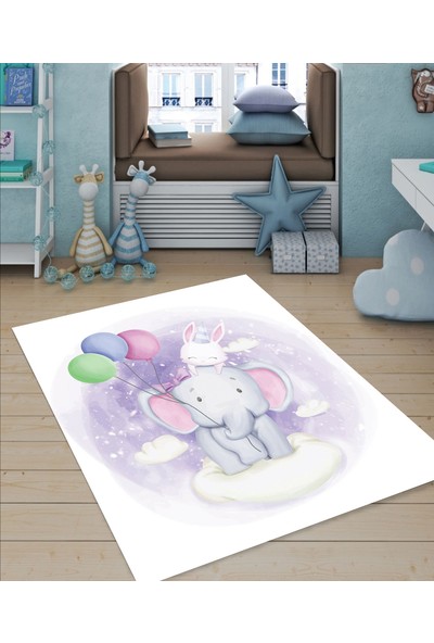 Showy Baby Renkli Balonlar Fil Desenli Çocuk Odası Halısı