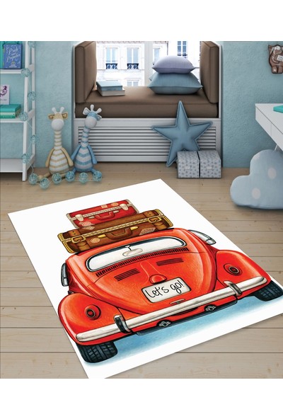 Showy Baby Kırmızı Vosvos Desenli Çocuk Odası Halısı