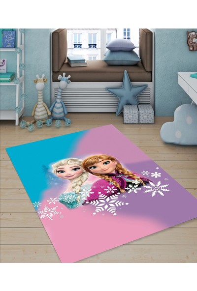 Showy Baby Elsa Desenli Mavi Pembe Çocuk Odası Halısı Showy Baby Elsa Desenli Mavi Pembe Çocuk Odası Halısı