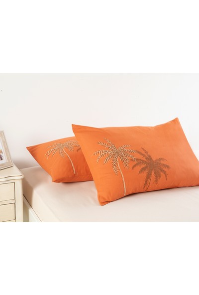 English Home Glitter Palm Pamuklu 2'li Yastık Kılıfı 50X70 cm Yanık Portakal