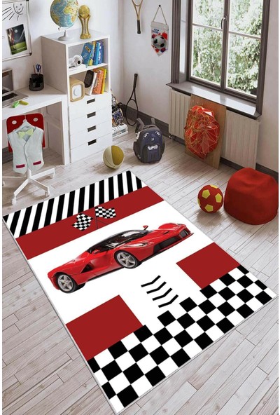 Showy Baby Yarış Arabası Desenli Erkek Çocuk Odası Halısı