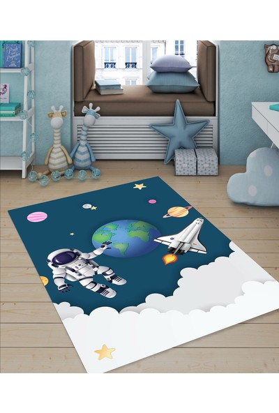 Showy Baby Astronot Desenli Çocuk Odası Halısı Showy Baby Astronot Desenli Çocuk Odası Halısı