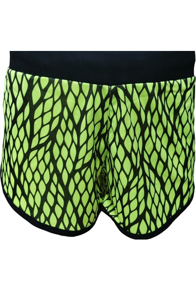 Anlaşspor Kadın Yeşil Siyah Bel Lastikli Desenli Mini Spor Şort Y6751-3