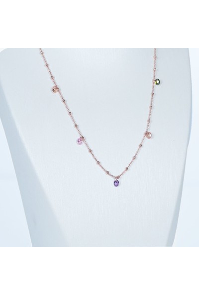 Nur Silver Rengarenk Taslı Kolye