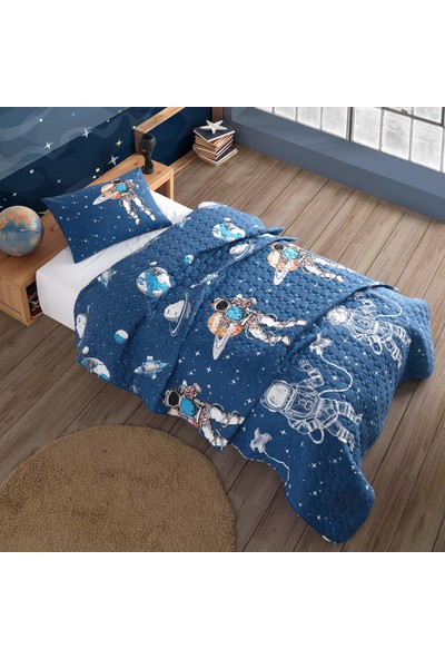 Cotton Touch Astro Mavi Tek Kişilik Kapitone Yatak Örtüsü