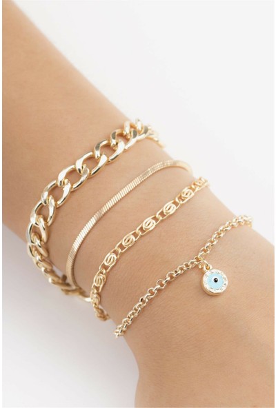 Sortie Accessories Altın Renk Nazar Boncuk Detaylı Kombin Bileklik 010
