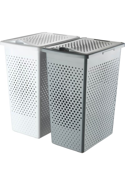 Kirli Çamaşır Sepeti Beyaz Gri 2'li - Bölmeli Kirli Sepeti