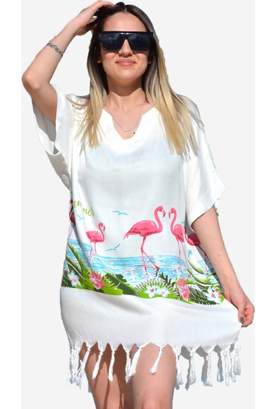 Esdense Flamingo Desen V Yaka Pareo Plaj Elbisesi Esdense Flamingo Desen V Yaka Pareo Plaj Elbisesi