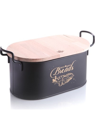 Manor Cam Design Manor Cam Bambu Kapaklı Lüx Metal Ekmek Kutusu