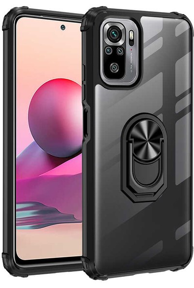 Mobaxaksesuar Xiaomi Redmi Note 10S Kılıf Şeffaf Sararmaz Yüzüklü Mola Kapak Siyah