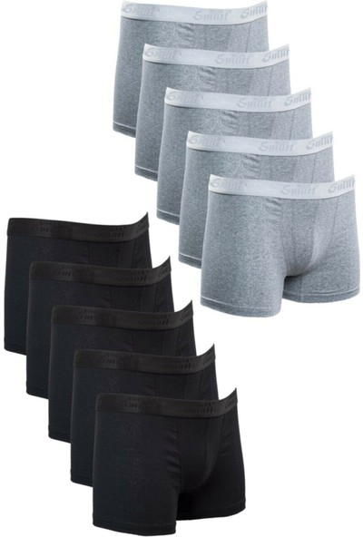 Nacar Çarşı Erkek Pamuklu Likralı Siyah- Gri Boxer 10\'lu