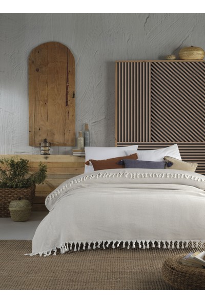 Lux Touch | Lily Bej Çift Kişilik Yatak Örtüsü | Pike | 200 x 230 cm | Pamuklu