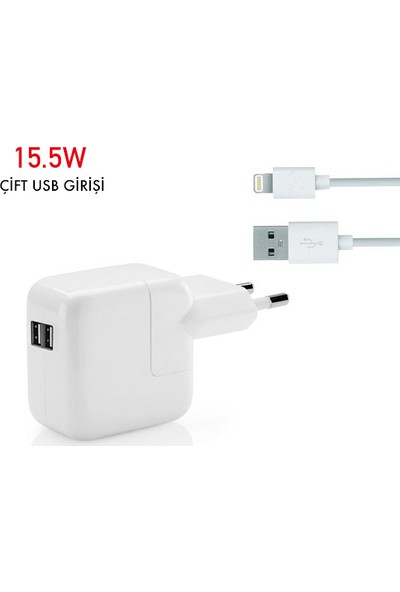 Daytona 15.5W Çift Girişli Apple iPad Air / Air 2/ Air3 iPhone 5 6 6s 7 7s 8 X Plus Şarj Adaptörü + Kablo (Oem) Daytona 15.5W Çift Girişli Apple iPad Air / Air 2/ Air3 iPhone 5 6 6s 7 7s 8 X Plus Şarj Adaptörü + Kablo (Oem)