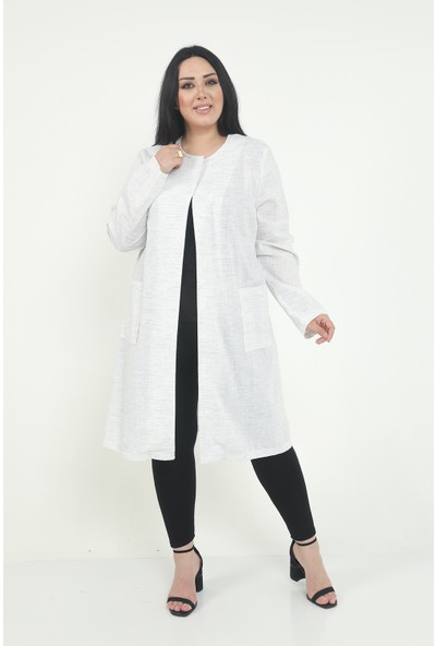 Disentis Modest Yuvarlak Yaka Astarsız Cepli Beyaz Gri Kırçıllı Ceket Disentis Modest Yuvarlak Yaka Astarsız Cepli Beyaz Gri Kırçıllı Ceket