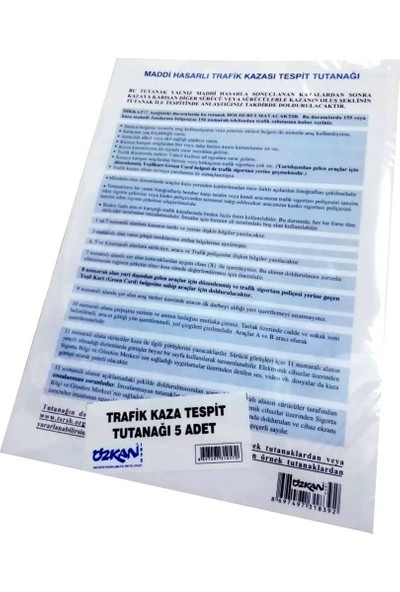 Özkan Maddi Hasarlı Trafik Kazası Tespit Tutanağı Otokopili 5'li Özkan Maddi Hasarlı Trafik Kazası Tespit Tutanağı Otokopili 5'li