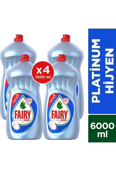 Fairy Platinum Hijyen Sıvı Bulaşık Deterjanı Fırsat Paketi 6000 ml ( 1500 x 4 ) Fairy Platinum Hijyen Sıvı Bulaşık Deterjanı Fırsat Paketi 6000 ml ( 1500 x 4 )