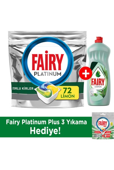 Fairy Platinum 72 Yıkama Bulaşık Makinesi Deterjanı Tableti / Kapsülü + Fairy 750 ml Sıvı Bulaşık Deterjanı Fairy Platinum 72 Yıkama Bulaşık Makinesi Deterjanı Tableti / Kapsülü + Fairy 750 ml Sıvı Bulaşık Deterjanı