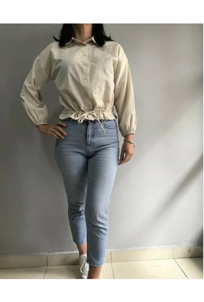 TK Fashion Kadın Beli Büzgü Detaylı Gömlek