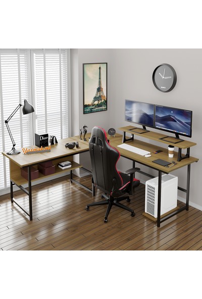 Home Ceviz L Masa, Oyun Masası, L-Tipi Bilgisayar Masası 200-C