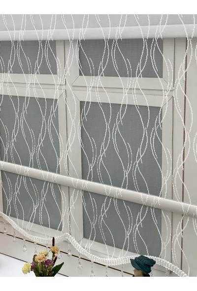 Yazar Home Çift Mekanizmalı Boncuklu Tül Stor Perde - 3568 Yazar Home Çift Mekanizmalı Boncuklu Tül Stor Perde - 3568
