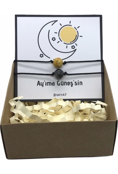 Zhayat Ay'ıma Güneş'sin Sevgili Bilekliği Doğal Taş Romantik Kadın Erkek Kutulu Takı