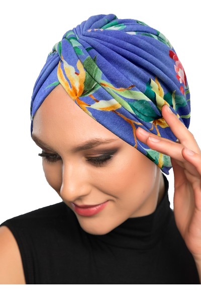 Fidan Bone Fidan Desenli Çapraz Penye Çiçek Motifli Mavi Hazır Türban Tesettür Bone Fidan Bone Fidan Desenli Çapraz Penye Çiçek Motifli Mavi Hazır Türban Tesettür Bone