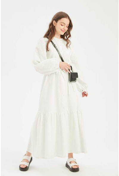 Manuka Yaprak Işlemeli Brode Elbise Beyaz Manuka Yaprak Işlemeli Brode Elbise Beyaz