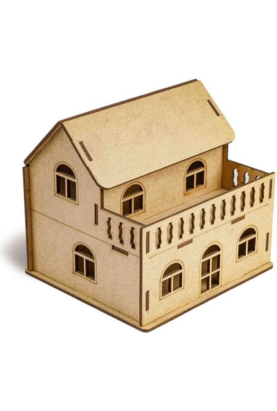 Elif Yayınları Elif Maket Ahşap Boyalı Set Balkonlu Ev