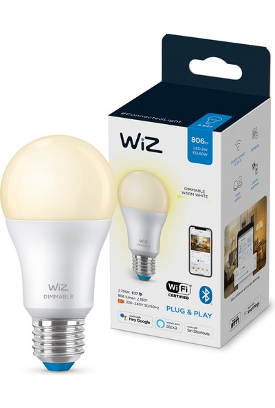 Wiz-Wi-Fi 2700K Sarı Işık Dim Edilebilir Akıllı Ampul - 60W - A60 - E27 Normal Duy Wiz-Wi-Fi 2700K Sarı Işık Dim Edilebilir Akıllı Ampul - 60W - A60 - E27 Normal Duy