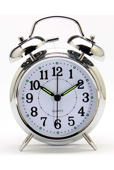 Şifa-i Nur Büyük Boy Metal Nostaljik Çift Çanlı Fosforlu Işıklı Çalar Masa Saati