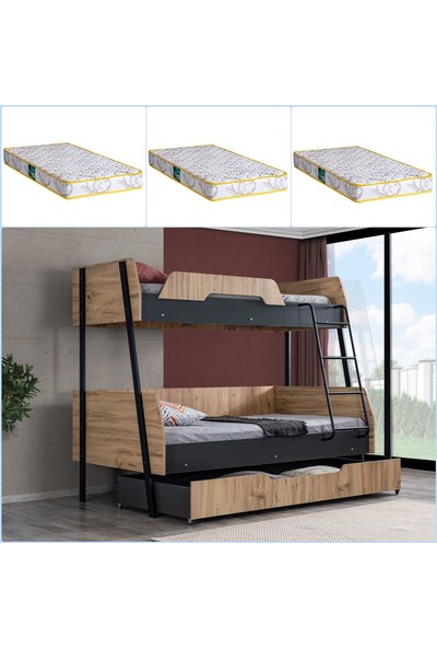 Setay Ranza, Alba Yavrulu Ranza, Antrasit Geniş Ranza + 3 Adet Comfort Yatak Setay Ranza, Alba Yavrulu Ranza, Antrasit Geniş Ranza + 3 Adet Comfort Yatak