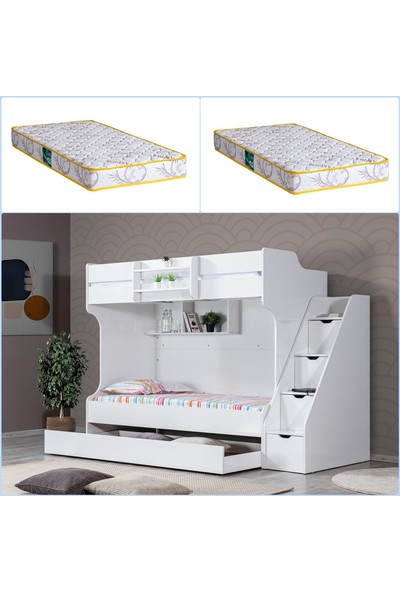 Setay Ranza, Kardem Yavrulu Ranza, Beyaz 3 Lü Ranza + 2 Adet Comfort Yatak Setay Ranza, Kardem Yavrulu Ranza, Beyaz 3 Lü Ranza + 2 Adet Comfort Yatak