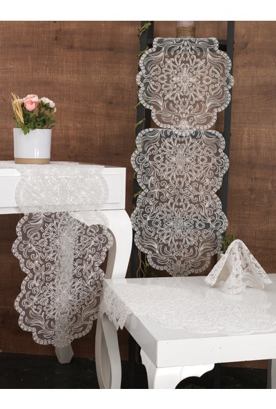 Tropik Home 5 Parça Nakışlı Dantelli Salon Takımı & Çeyiz Seti