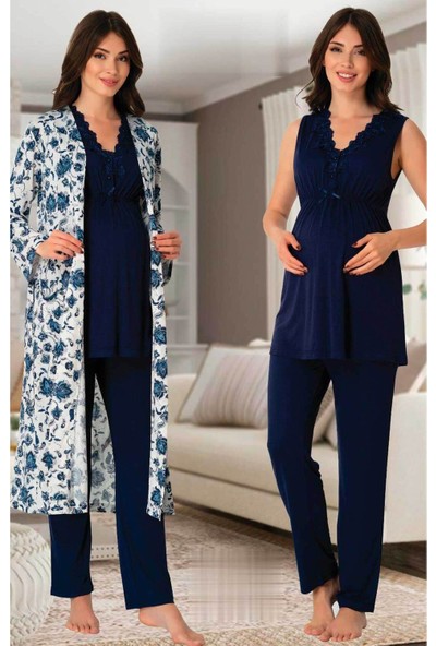 Effort Pijama Effortt Desenli Sabahlıklı Lohusa 3'lü Takım Effort Pijama Effortt Desenli Sabahlıklı Lohusa 3'lü Takım