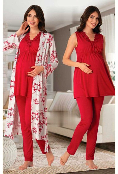 Effort Pijama Effortt Desenli Sabahlıklı Lohusa 3'lü Takım Effort Pijama Effortt Desenli Sabahlıklı Lohusa 3'lü Takım