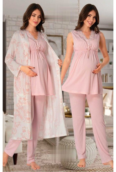 Effort Pijama Effortt Desenli Sabahlıklı Lohusa 3'lü Takım Effort Pijama Effortt Desenli Sabahlıklı Lohusa 3'lü Takım