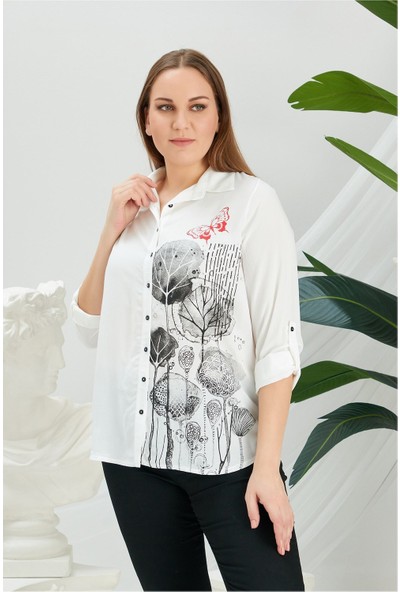 Rmg Baskılı Büyük Beden Kadın Gömlek