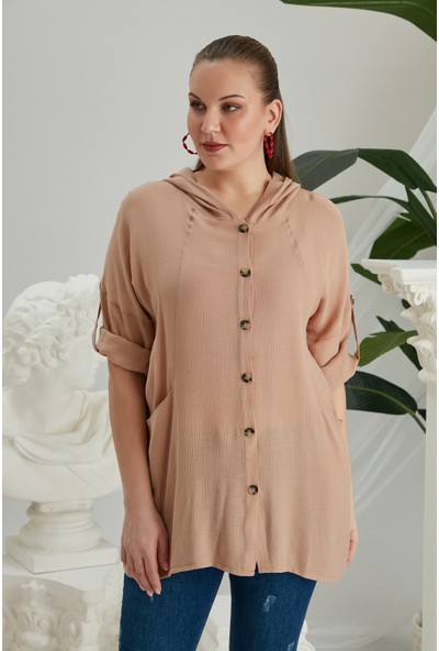 Rmg Kapşonlu Büyük Beden Kadın Gömlek Rmg Kapşonlu Büyük Beden Kadın Gömlek