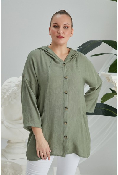 Rmg Kapşonlu Büyük Beden Bayan Gömlek