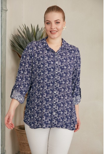 Rmg Desenli Büyük Beden Kadın Bluz