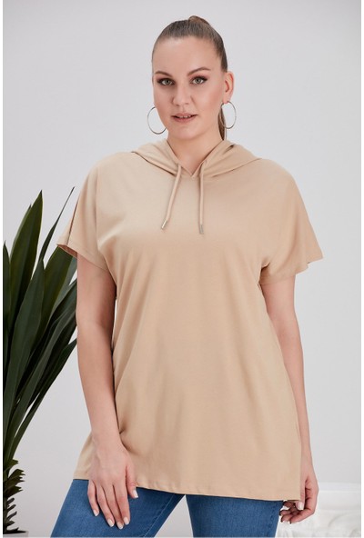 Rmg Kapşonlu Büyük Beden Kadın T-shirt Rmg Kapşonlu Büyük Beden Kadın T-shirt