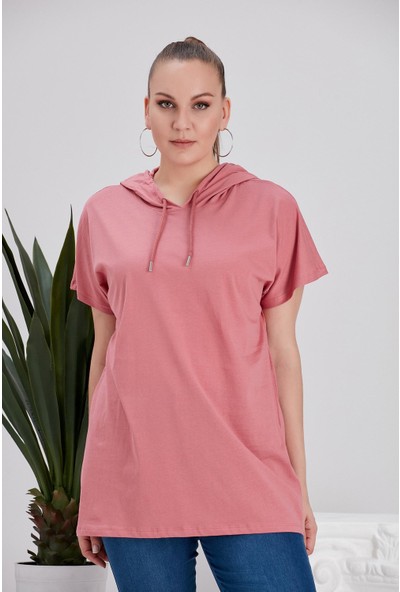 Rmg Kapşonlu Büyük Beden Kadın T-shirt Rmg Kapşonlu Büyük Beden Kadın T-shirt