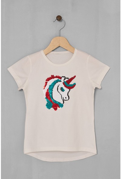 Zepkids Kız Çocuk T-Shirt Unicorn Pul Nakışlı 3-7 Yaş