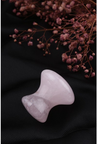 Dünya Doğal Taş Mantar Kesim Gua Sha Pembe Kuvars Taşı - Vücut ve Yüz Cilt Masaj Taşı - MS0044