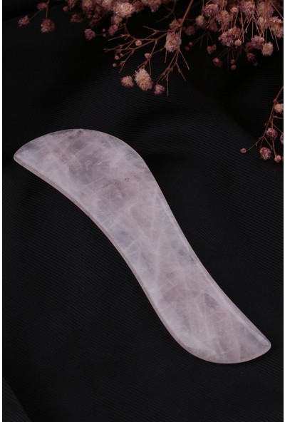 Dünya Doğal Taş Kıvrımlı Gua Sha Pembe Kuvars Taşı - Vücut ve Yüz Cilt Masaj Taşı - MS0046