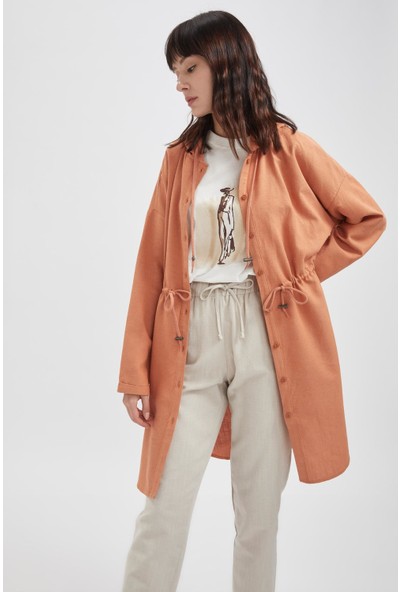 Defacto Oval Kesim Kapüşonlu Bağcıklı Keten Tunik U6869AZ21SM Defacto Oval Kesim Kapüşonlu Bağcıklı Keten Tunik U6869AZ21SM