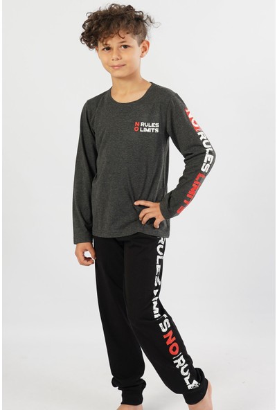 TopTrend Erkek Çocuk P.suprem Uzun Kol 9-16 Yaş Beden Antrasit Pijama Takım